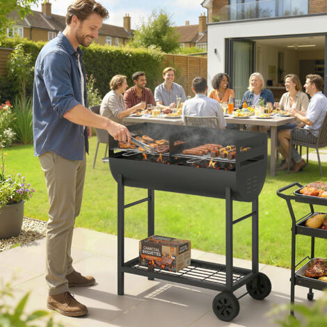 kohlegrill Grillwagen mit 2 Grillzonen höhenverstellbarer Grillrost ...