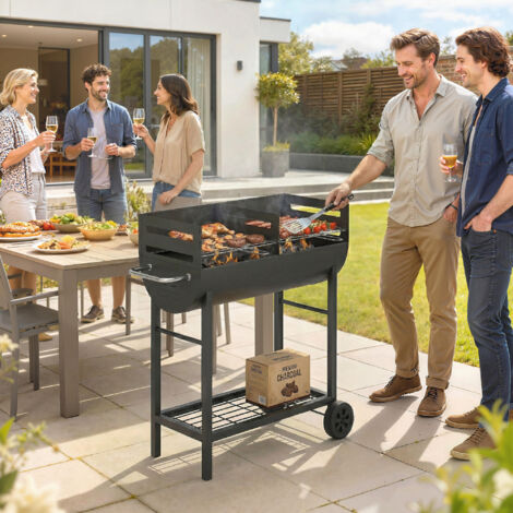 kohlegrill Grillwagen mit 2 Grillzonen höhenverstellbarer Grillrost ...