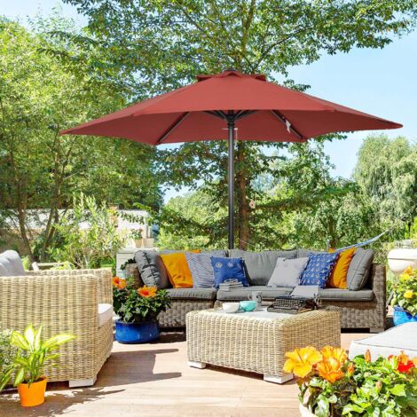 Parasol de jardin hexagonal bordeaux de 196cm protection solaire ...