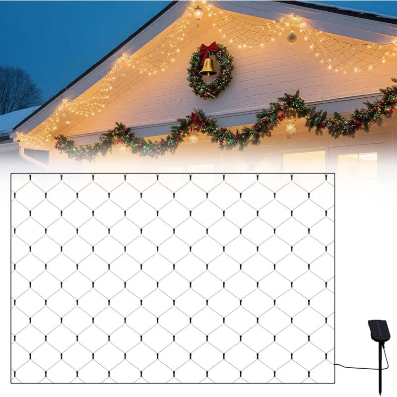 Froadp Filet lumineux LED solaire extérieur 6x4m avec télécommande et 8 ...