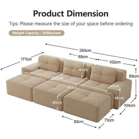 Sofá angular modular 3 plazas, con 3 reposapiés - Configuración en ...