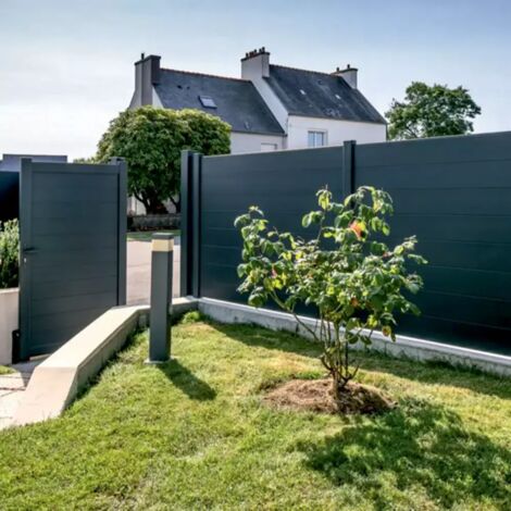 Kit Clôture Aluminium Gris anthracite Haut 100 cm - Long 16m - lames ...