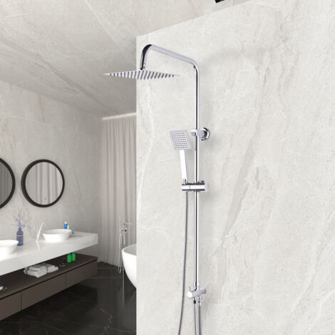 Rainfall Shower Riser Rail Kit With 8"square Over Head Shower Head And Hand