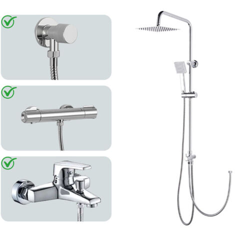 Rainfall Shower Riser Rail Kit With 8"square Over Head Shower Head And Hand