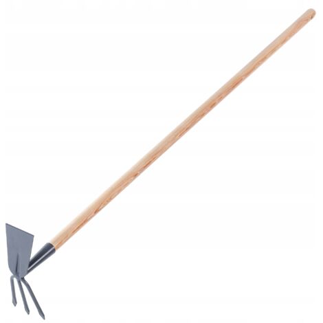KADAX metal hoe, garden hoe with long wooden handle, 3 tines