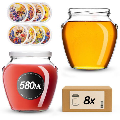 KADAX 580ml preserving jars with screw-on lids (82mm diameter), honey ...