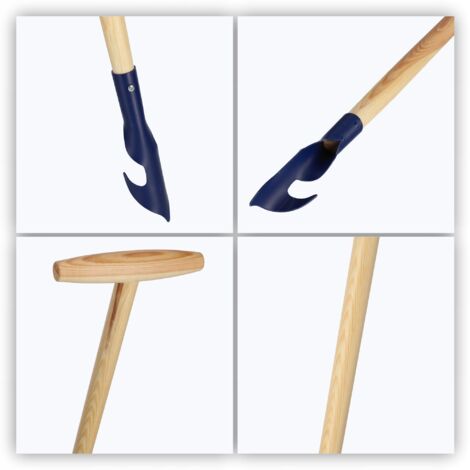 Weed puller with wooden handle, metal weed remover, 116 cm, blue