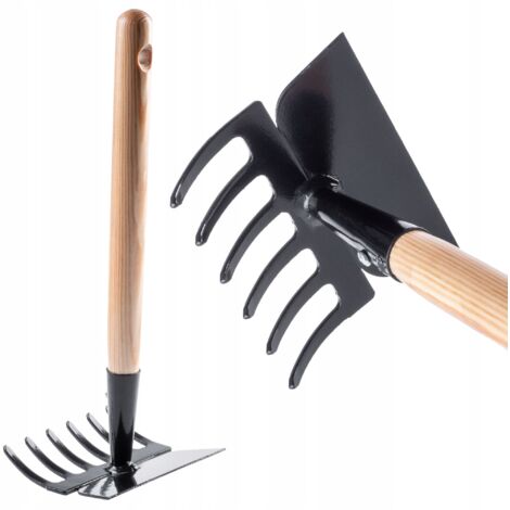 KADAX garden hoe with wooden handle, trapezoidal shape, 6 tines, black