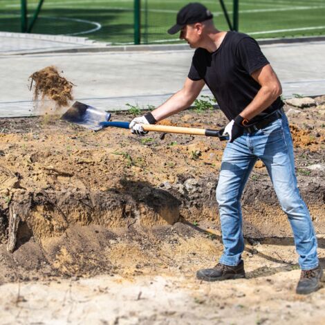 KADAX spade with wooden handle, rectangular, blue, 18 x 121 cm