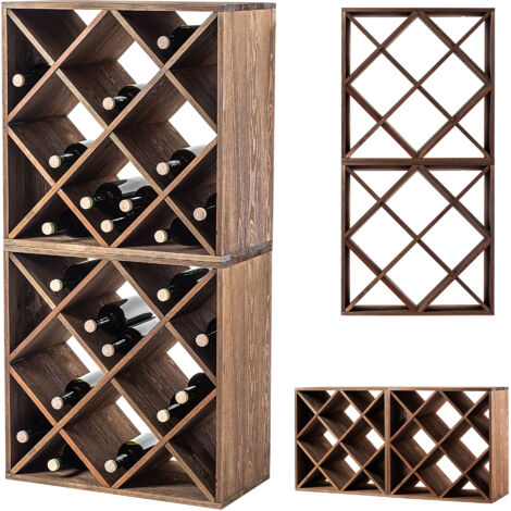 KADAX Grid Wooden Wine Rack, Dark Brown, 2 Pieces