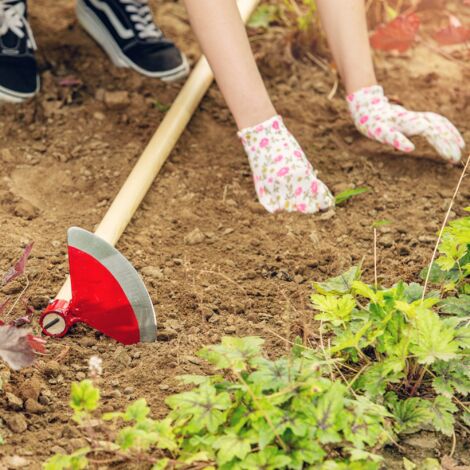 KADAX metal garden hoe with wooden handle, semi-circular, 18 cm, red
