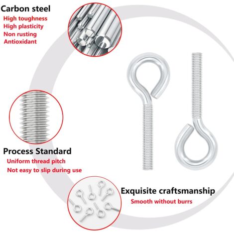 20 Pièces Boulons à Œillet M4 x 40 mm, Acier au Carbone Zingué, Anneaux ...