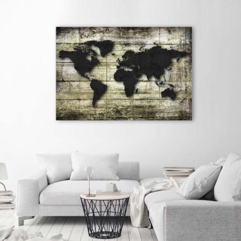 Tableau sur toile Carte du monde Planches Gris Noir 60x40