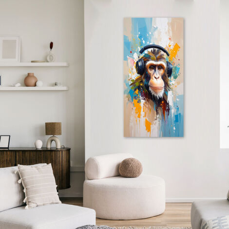 Tableau déco Singe avec casque Animal Afrique 50x100