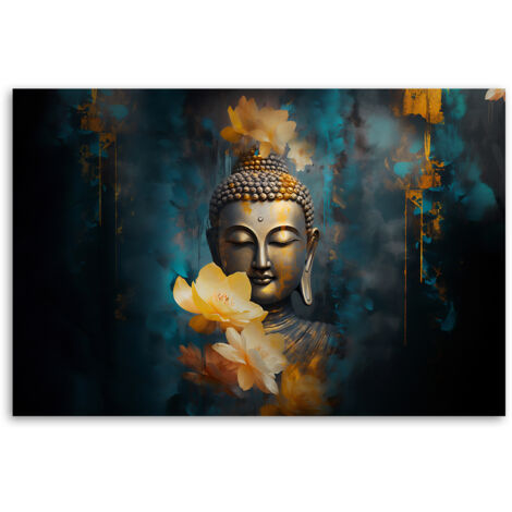 Papier peint anti-imperfections Bouddha fleurs dorées mural 300x210 ...
