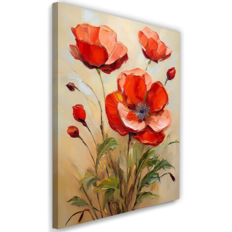 Cadre déco Coquelicots rouges sur fond beige 60x90