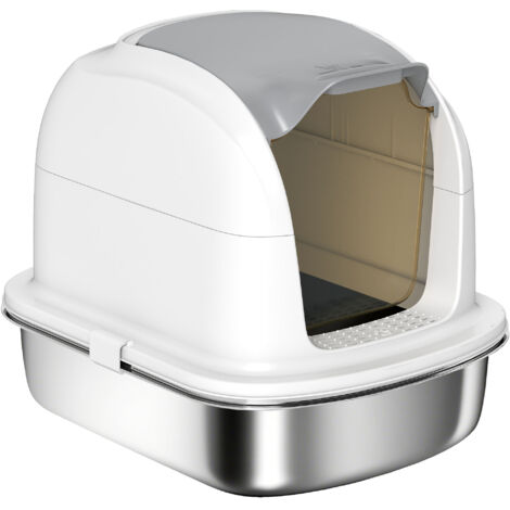 Litière pour chat en acier inoxydable avec couvercle blanc 52cm ...