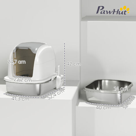 Litière pour chat en acier inoxydable avec couvercle blanc 52cm ...