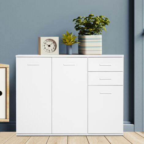 HOMCOM Buffet meuble de rangement 2 tiroirs coulissants blanc 2 ...