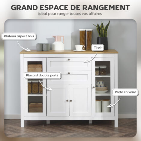 HOMCOM Buffet salon, meuble de rangement avec 1 placard double porte, 2 ...
