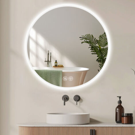 Miroir salle de bain LED 70 cm rond tactile lumière trois teintes ...