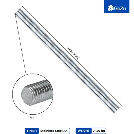 Lot de 4 Tige filetée M4 x 1000 mm Inox A4 – barre filetée acier ...