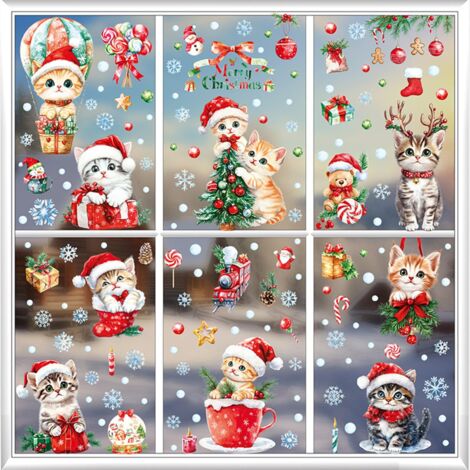 9Pcs Chat Stickers Noel , Electrostatique Autocollant Noel , Chaton ...