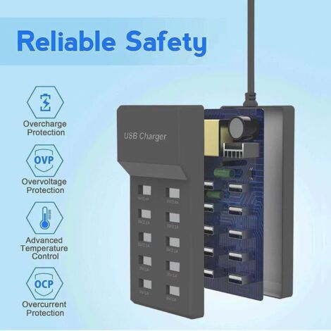 Chargeur USB multiple, 10 ports, 40 W, station de charge multi-ports ...