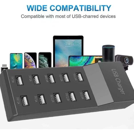 Chargeur USB multiple, 10 ports, 40 W, station de charge multi-ports ...