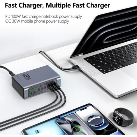 Chargeur USB C 660 W - 8 ports - Technologie GaN - Chargeur rapide PD ...