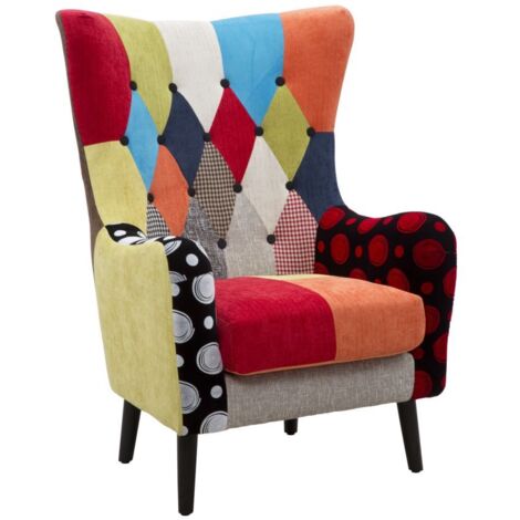 Fauteuil patchwork multicolore 73x79x106 cm, style industriel et contemporain