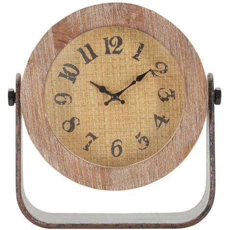 Horloge de table ronde 24 cm style bohème chic en bois et métal avec ...