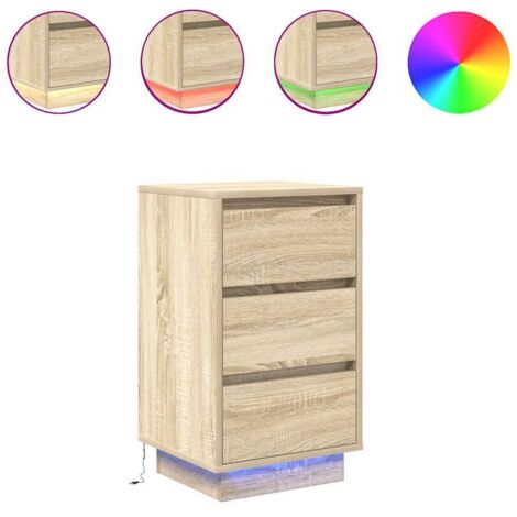 Table de chevet avec lumières LED chêne sonoma 38x34x65 cm, Noir, 861303