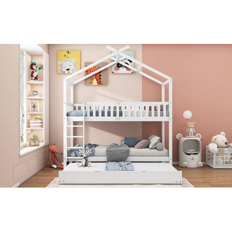 Lit Pour Enfant Et Adolescent, Bois, Extensible, Gain De Place, Blanc