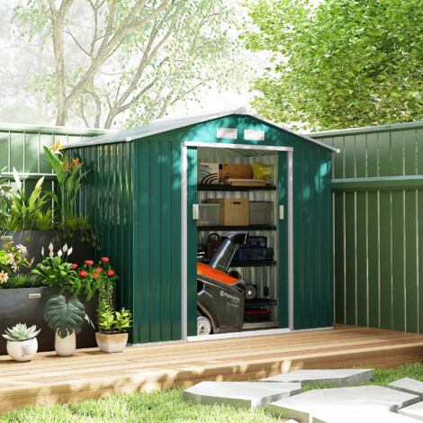 Cabanon de jardin en acier vert 2.42 m2 abri avec fondation et porte ...