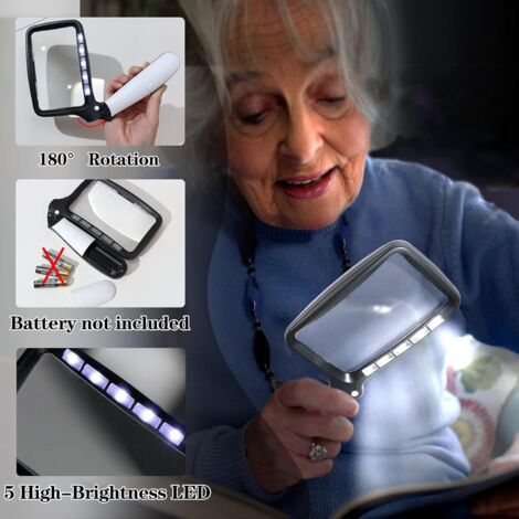 Lupa de lectura iluminada, lupa, lupa grande iluminada 2X con 5 luces LED