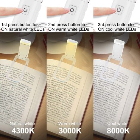 Luz de lectura LED recargable por USB con clip para leer en la cama, 3 ...