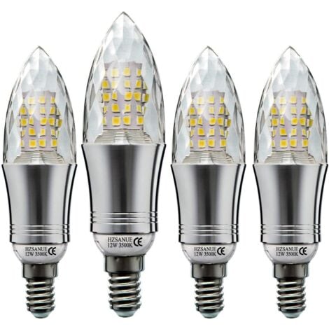 Paquete de 4 bombillas LED tipo vela E14 de 12 W (equivalente a una bombilla incandescente de ...