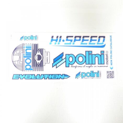 Planche de 6 autocollant stickers Polini bleu pour moto scooter