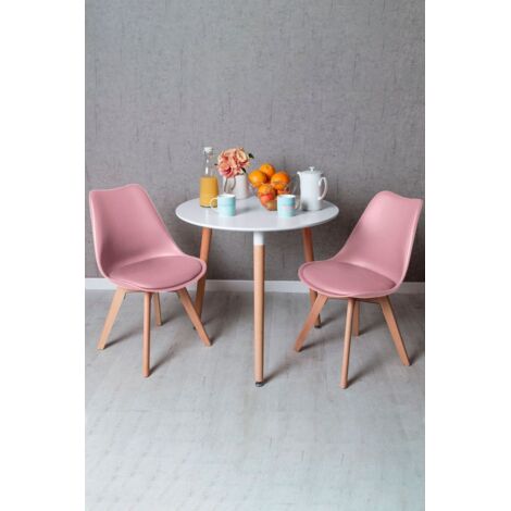 Descuento extra - Conjunto Mesa Tower Redonda 80 cm Blanca y Pack 2 Sillas Synk Basic - Rosa