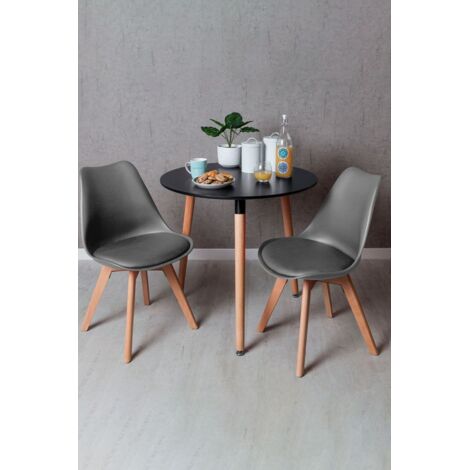 Black Friday - Conjunto Mesa Tower Redonda 80 cm Negra y Pack 2 Sillas Synk Basic - Gris