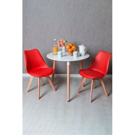 Descuento extra - Conjunto Mesa Tower Redonda 80 cm Blanca y Pack 2 Sillas Synk Basic - Rojo