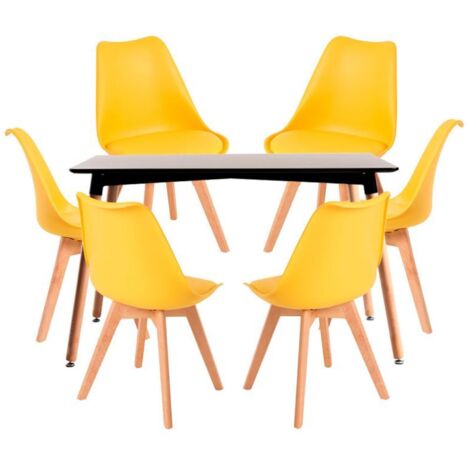 Conjuntos de mesa y sillas - Conjunto Mesa Tower Rectangular 120 x 80 cm Negra y Pack 6 Sillas ...