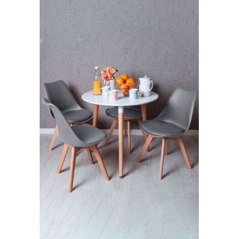 Descuento extra - Conjunto Mesa Tower Redonda 80 cm Blanca y Pack 4 Sillas Synk Basic - Gris