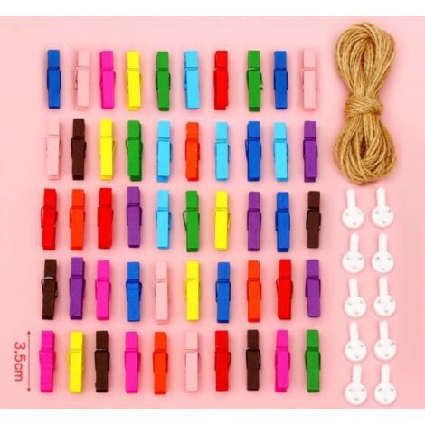 Lot de 100 Pinces à Linge en Bois de Bouleau Multicolore 35 mm, coloré ...