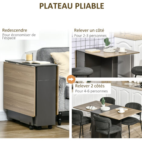Table pliante gain de place roulette pour ranger vaisselle et repas ...