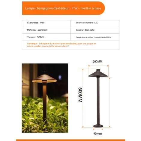 Lampe de jardin champignon basse tension 24V 7W marron modèle piquet ...