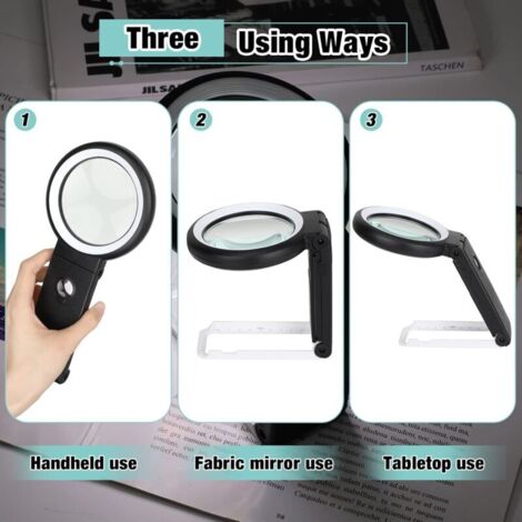 ZVD Loupe Eclairante, Loupe à Main sur Pied 6X 25x avec lumière 8 LED ...