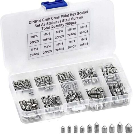 200 Pièces Vis Sans Tête Vis Sans Tête Hexagonale M3 M4 M5 M6 M8 Allen ...