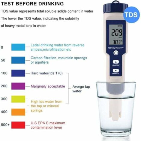 phe Testeur d'eau 5 en 1 Testeur Multifonctionnel de qualité de l'eau ...